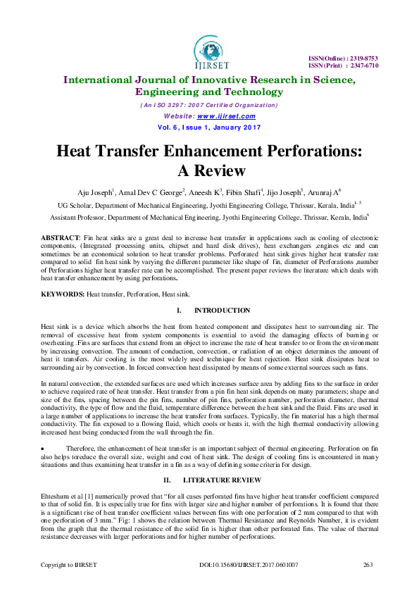 (PDF) heat transfer enhancement perforations: a review