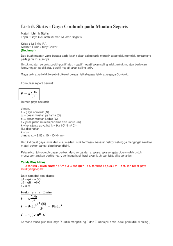 (DOC) Listrik Statis -Gaya Coulomb pada Muatan Segaris