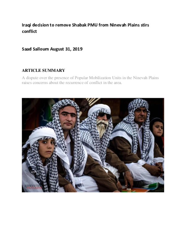 (PDF) Iraqi decision to remove Shabak PMU from Ninevah Plains stirs conflict