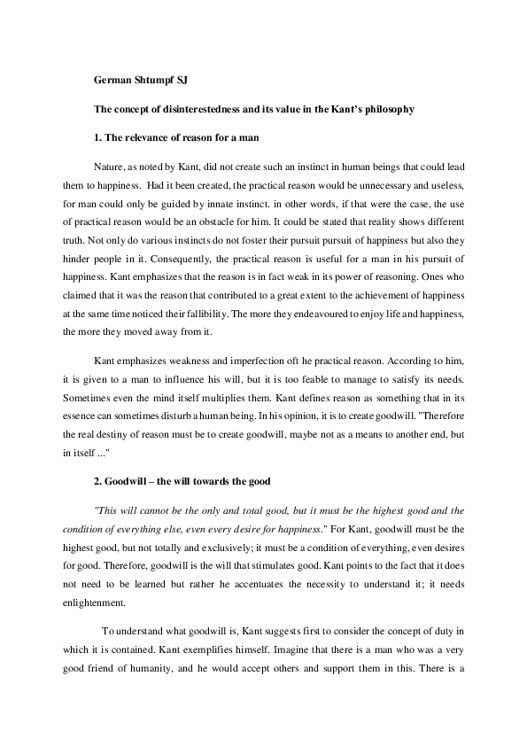 (PDF) The concept of disinterestedness and its value in the Kant's ...