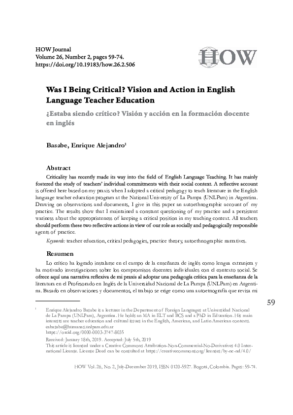 (PDF) Was I Being Critical? Vision and Action in English Language ...