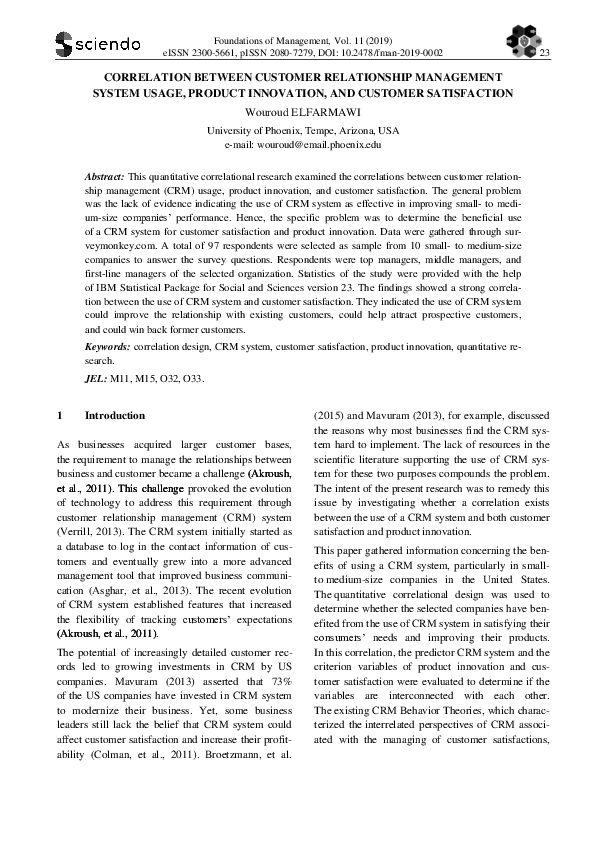 Pdf Correlation Between Customer Relationship Management System Usage