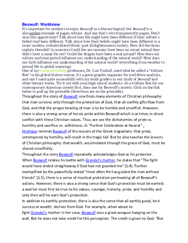 (DOC) Beowulf: Worldview