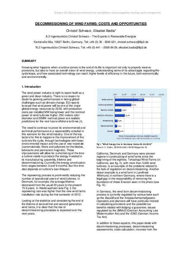 (PDF) DECOMMISSIONING OF WIND FARMS: COSTS AND OPPORTUNITIES