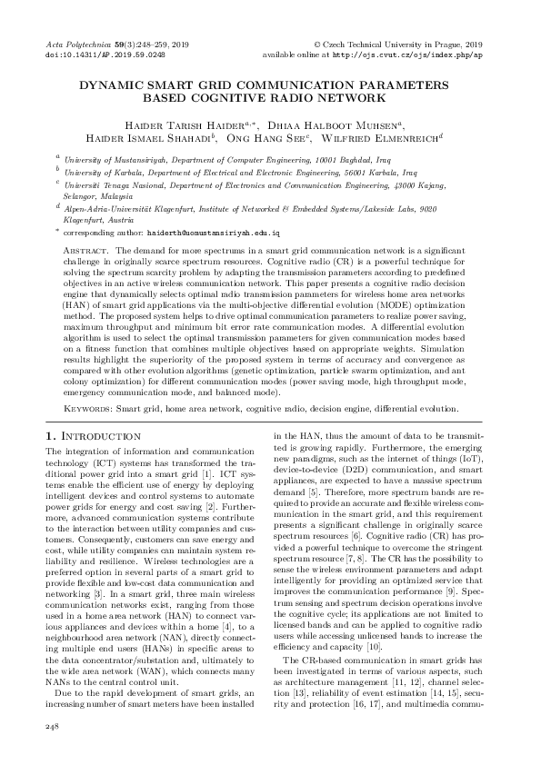 Pdf Dynamic Smart Grid Communication Parameters Based Cognitive Radio Network