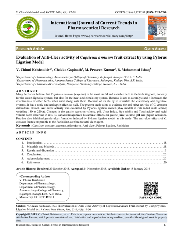 (PDF) Evaluation of Anti-Ulcer activity of Capsicum annuum fruit ...