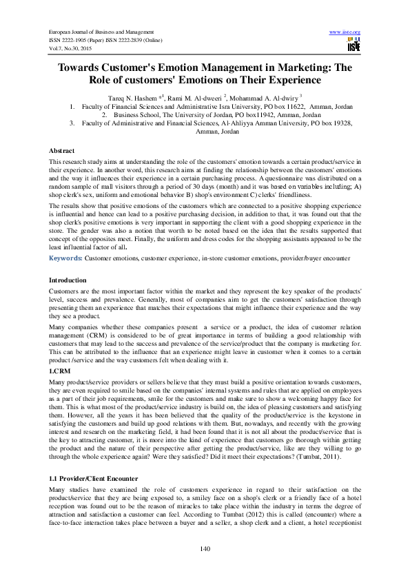 (PDF) Towards Customer's Emotion Management in Marketing: The Role of ...