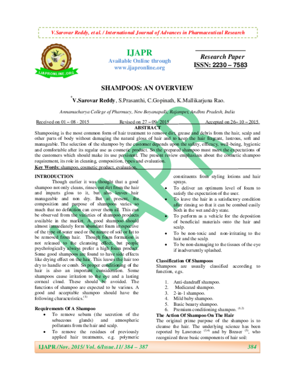 (PDF) SHAMPOOS: AN OVERVIEW