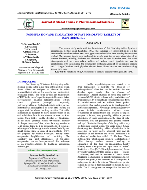 Pdf Formulation And Evaluation Of Fast Dissolving Tablets Of