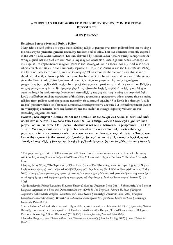 (DOC) A Christian Framework for Religious Diversity in Political Discourse
