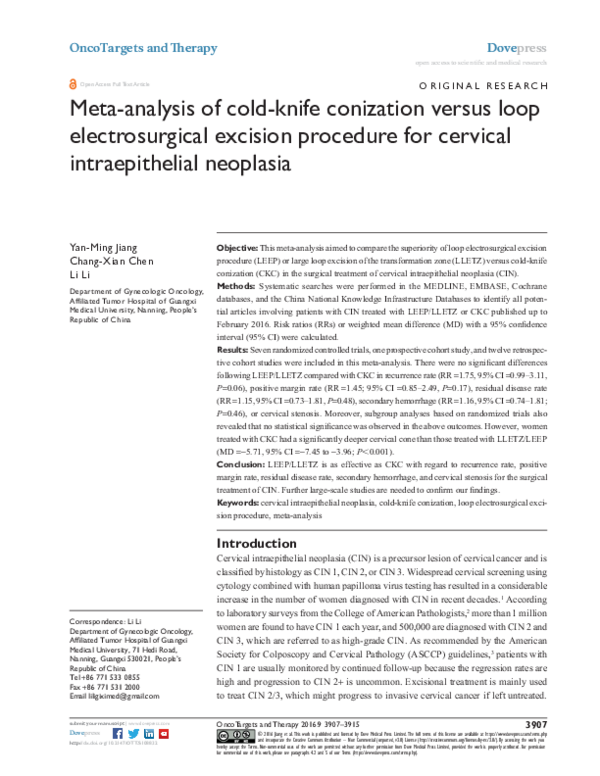 (PDF) OncoTargets and Therapy Dovepress Meta-analysis of cold-knife ...