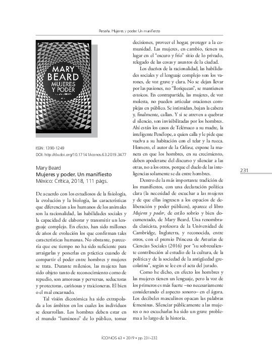 (PDF) Reseña. Mujeres y poder. Un manifiesto de Mary Beard
