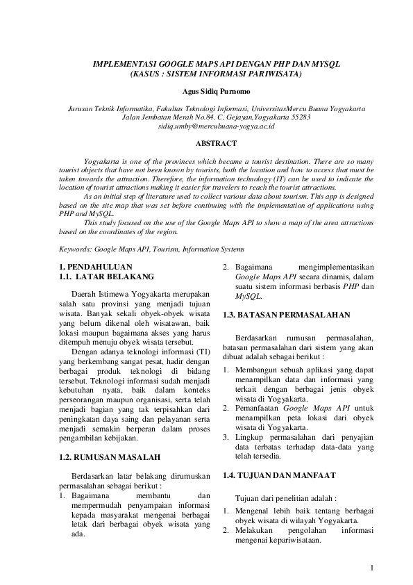 (PDF) IMPLEMENTASI GOOGLE MAPS API DENGAN PHP DAN MYSQL (KASUS : SISTEM INFORMASI PARIWISATA