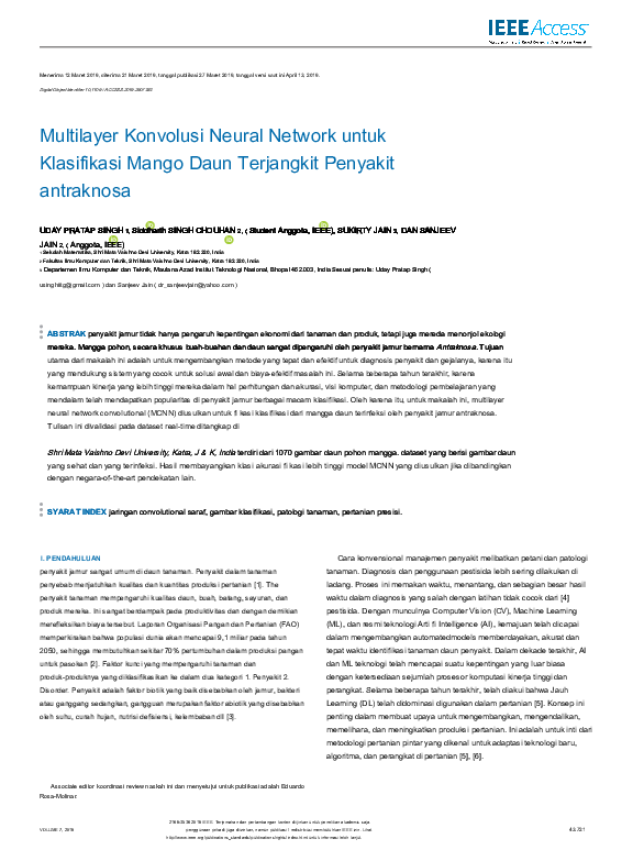 Pdf Multilayer Konvolusi Neural Network Untuk Klasifikasi Mango Daun Terjangkit Penyakit