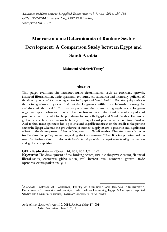 (PDF) Macroeconomic Determinants of Banking Sector Development: A ...