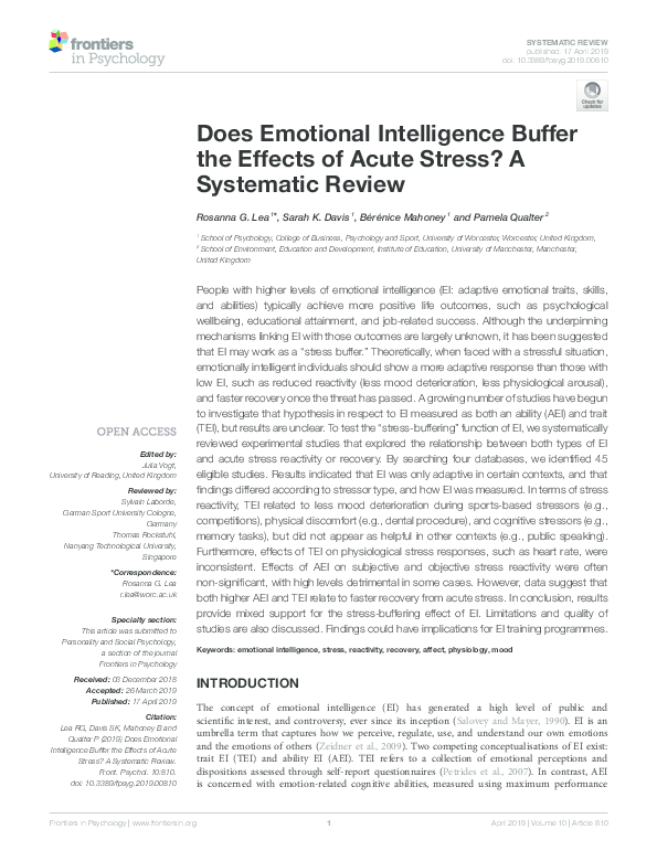 (PDF) Does Emotional Intelligence Buffer the Effects of Acute Stress? A ...