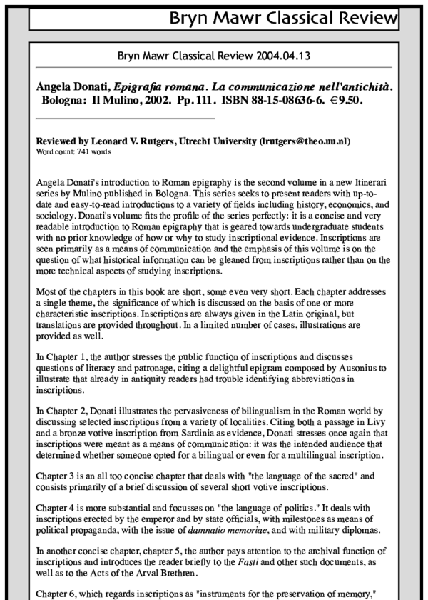 (PDF) Review of Angela Donati, Epigrafia romana. La communicazione nell ...
