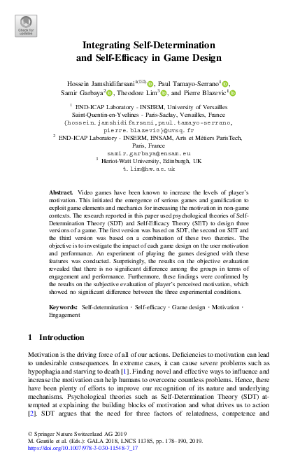 (PDF) Integrating Self-Determination and Self-Efficacy in Game Design