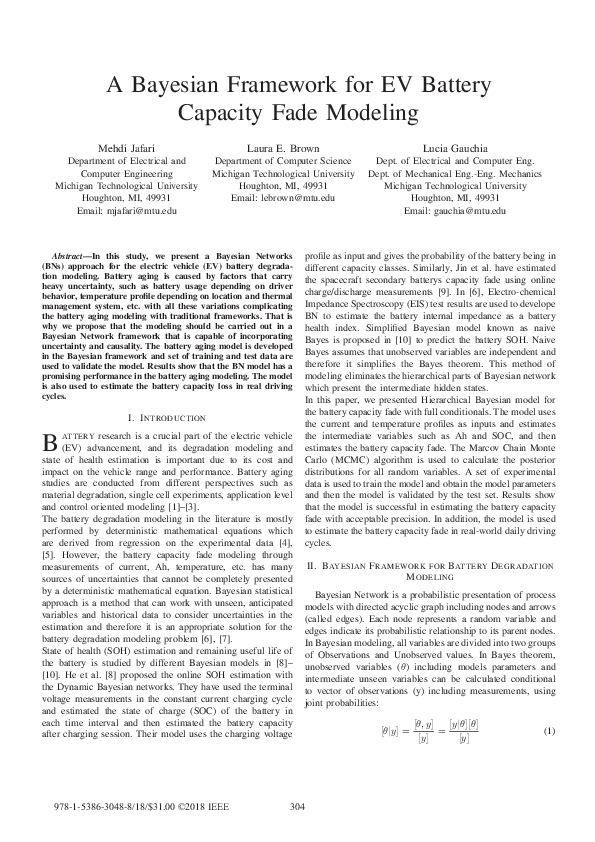 (PDF) A Bayesian Framework for EV Battery Capacity Fade Modeling