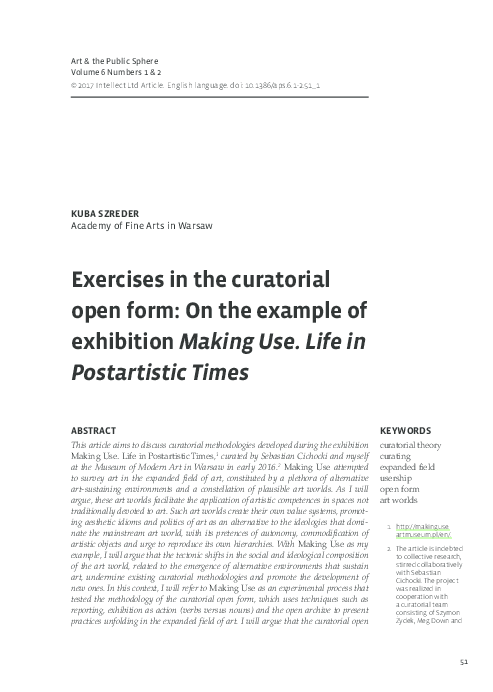(PDF) Exercises in the curatorial open form: On the example of ...
