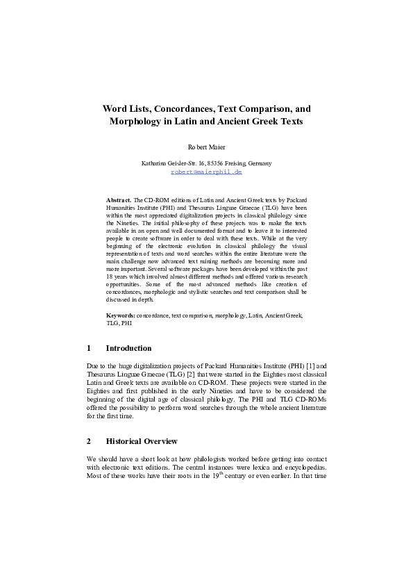 (PDF) Word Lists, Concordances, Text Comparison, and Morphology in ...