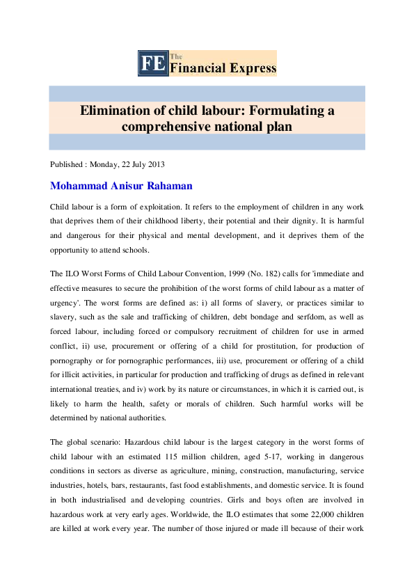 (PDF) Elimination of child labour: Formulating a comprehensive national ...