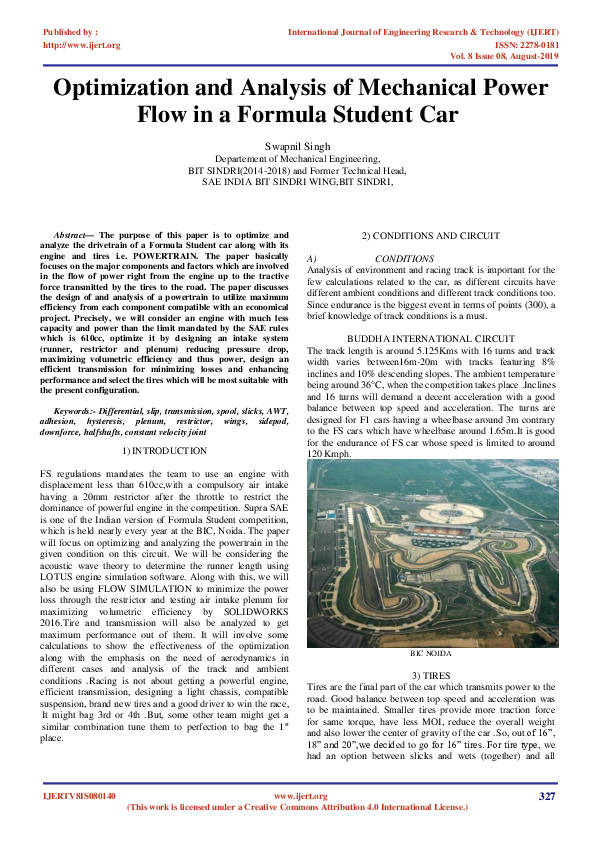 (PDF) Optimization and Analysis of Mechanical Power Flow in a Formula ...