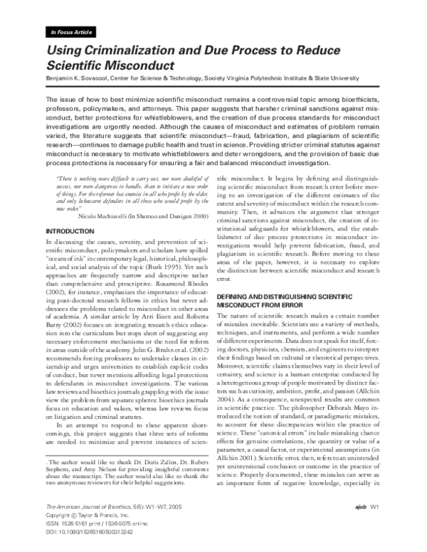 (PDF) Using Criminalization and Due Process to Reduce Scientific Misconduct