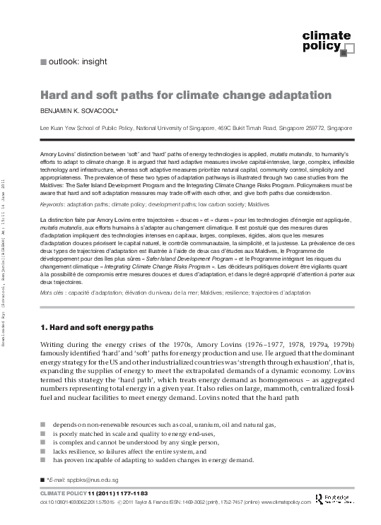 (PDF) Hard and soft paths for climate change adaptation