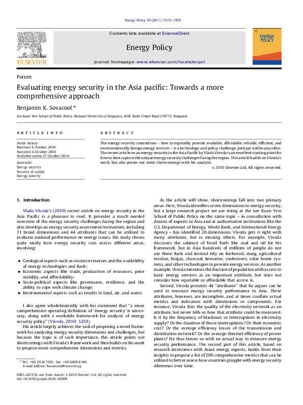 (PDF) Evaluating energy security in the Asia pacific: Towards a more ...