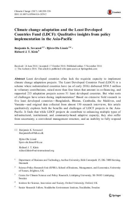 (PDF) Climate change adaptation and the Least Developed Countries Fund ...