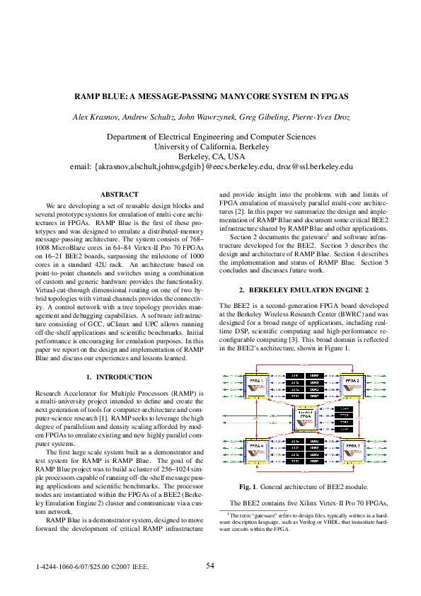 (PDF) RAMP Blue: A message-passing manycore system in FPGAs