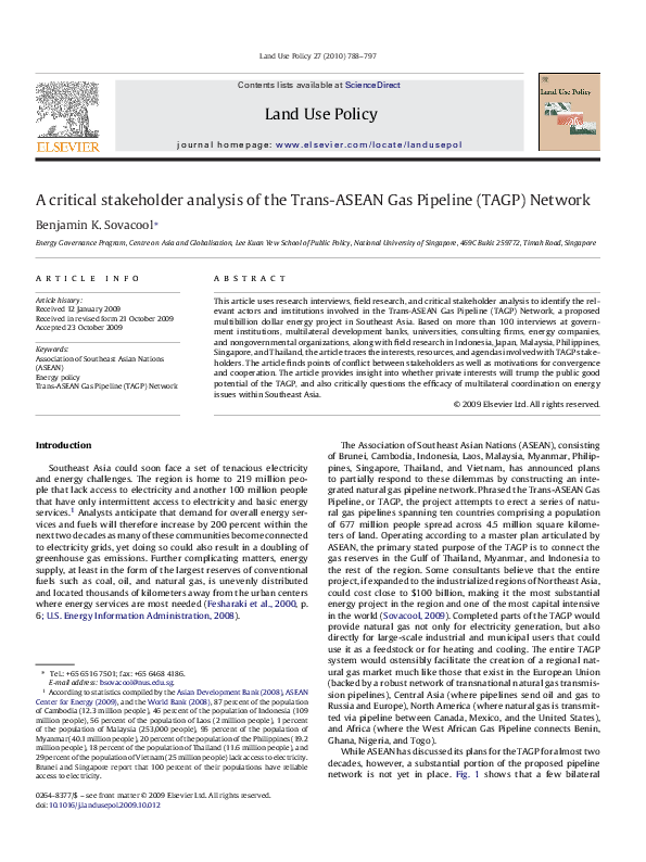 (PDF) A critical stakeholder analysis of the Trans-ASEAN Gas Pipeline ...