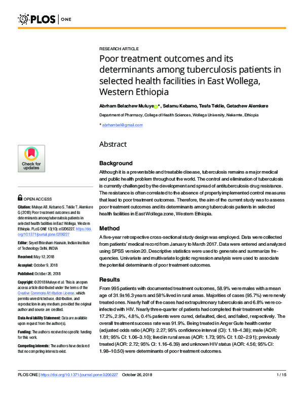 (PDF) Poor treatment outcomes and its determinants among tuberculosis ...