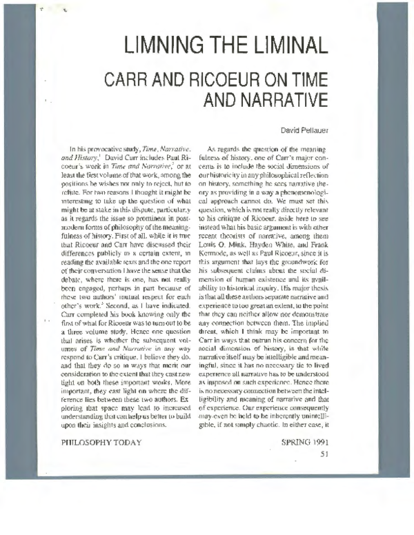 (PDF) LIMNING THE LIMINAL CARR AND RICOEUR ON TIME AND NARRATIVE