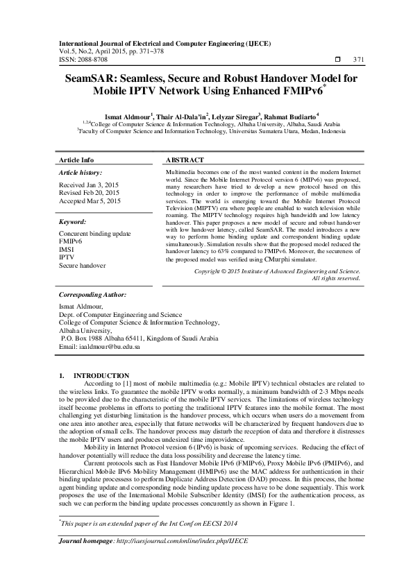 (PDF) SeamSAR: Seamless, Secure And Robust Handover Model For Mobile IPTV Network Using Enhanced ...