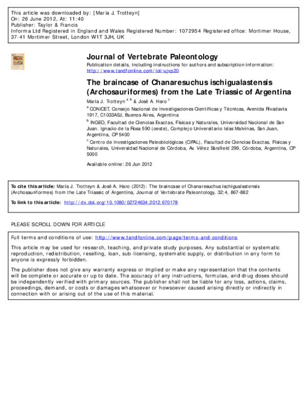 (PDF) A new proterochampsid Chanaresuchus ischigualastensis (Diapsida ...