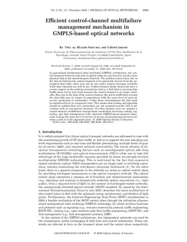 (PDF) Efficient control-channel multifailure management mechanism in GMPLS-based optical networks