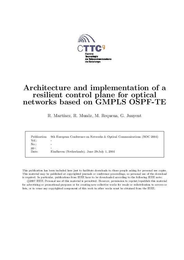 Pdf Architecture And Implementation Of A Resilient Control Plane For Optical Networks Based On