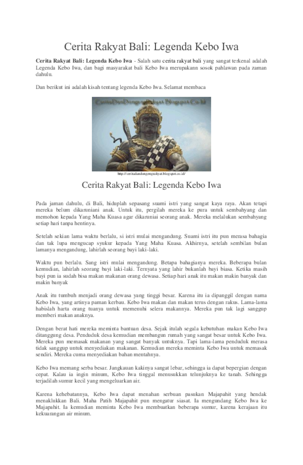 (DOC) Cerita Rakyat Bali: Legenda Kebo Iwa Cerita Rakyat Bali: Legenda Kebo Iwa