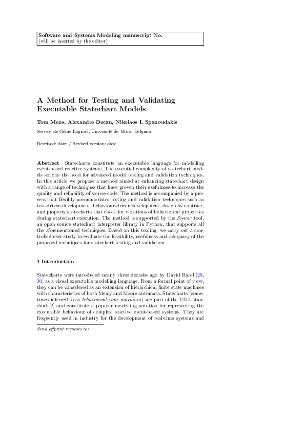 Pdf A Method For Testing And Validating Executable Statechart Models