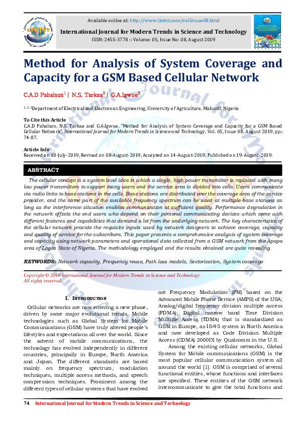 (PDF) Method for Analysis of System Coverage and Capacity for a GSM ...