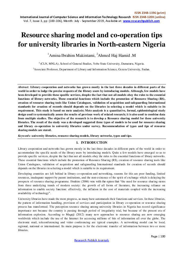 (PDF) Resource sharing model and co-operation tips for university ...