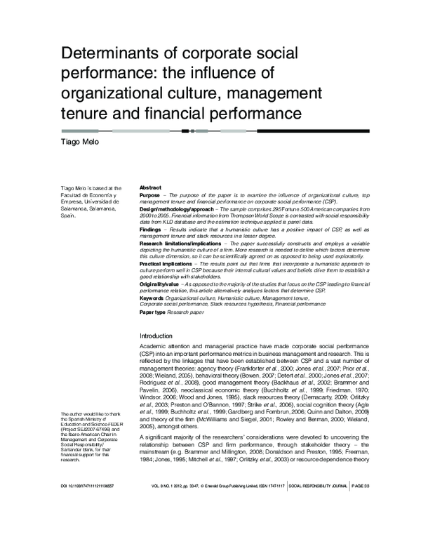 (PDF) Determinants of corporate social performance: the influence of ...