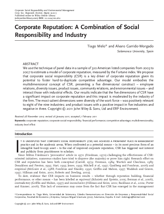 (PDF) Corporate Reputation: A Combination of Social Responsibility and ...