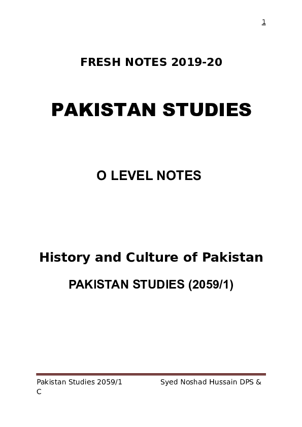Pakistan Studies 2059-1 Notes