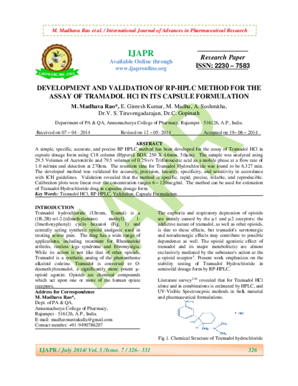 Pdf Development And Validation Of Rp Hplc Method For The Assay Of