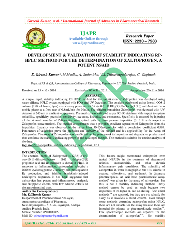 (PDF) DEVELOPMENT & VALIDATION OF STABILITY INDICATING RP- HPLC METHOD FOR THE DETERMINATION OF ...