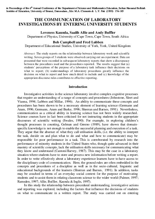(PDF) The Communication of Laboratory Investigations by Entering ...