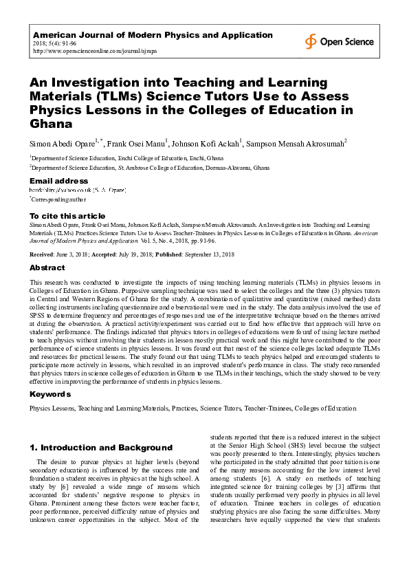 (PDF) An Investigation into Teaching and Learning Materials (TLMs ...